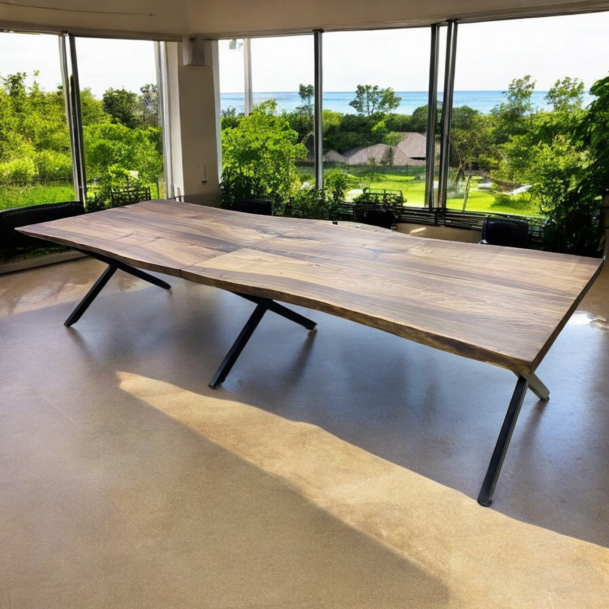 Large Conference Table, Live Edge Solid Walnut Wood, Modern Living Room ...