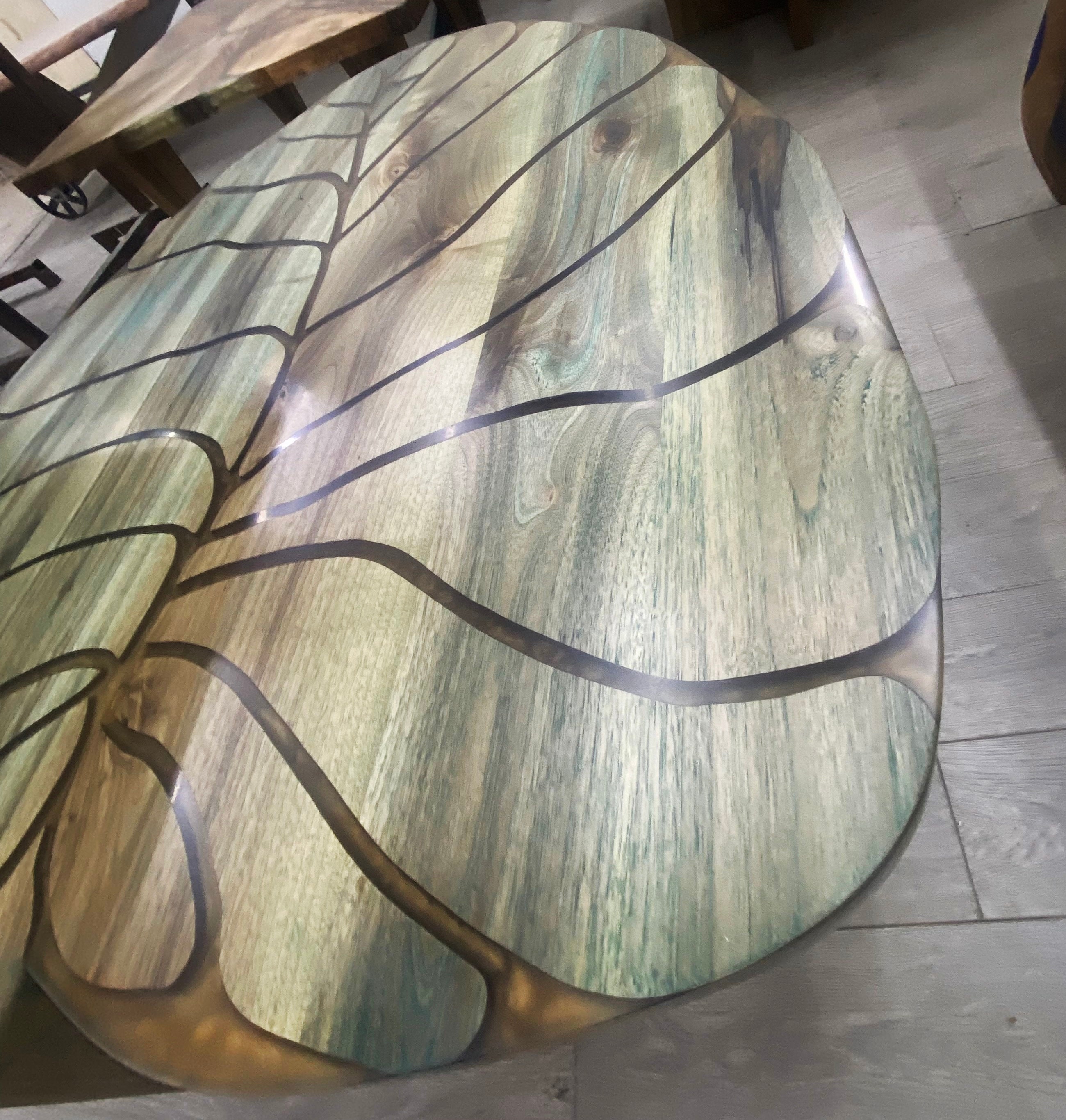 Epoxy Coffee Table, Custom Design Leaf Shaped Table, Solid Walnut Wood ...