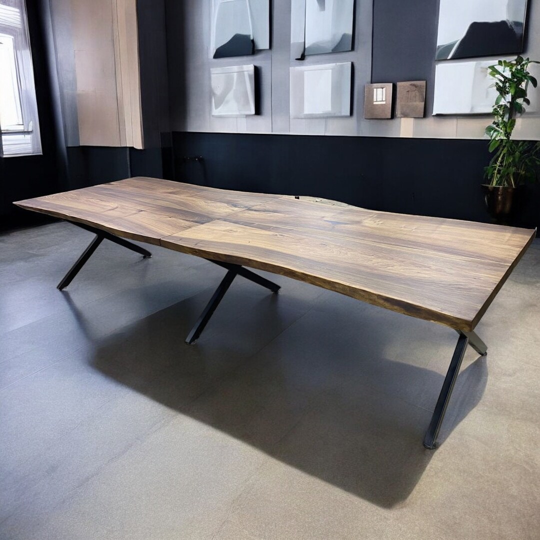 Large Conference Table, Live Edge Solid Walnut Wood, Modern Living Room ...