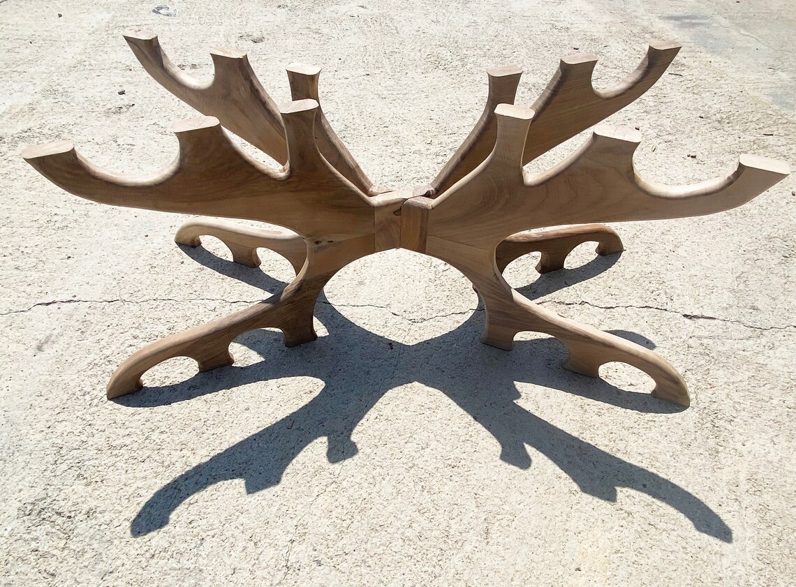 Table Base, Deer Antler Design Wooden Base, Solid Walnut Wood Leg ...