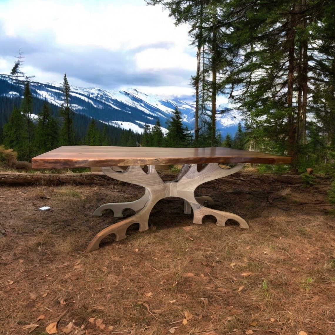 Table Base, Deer Antler Design Wooden Base, Solid Walnut Wood Leg ...
