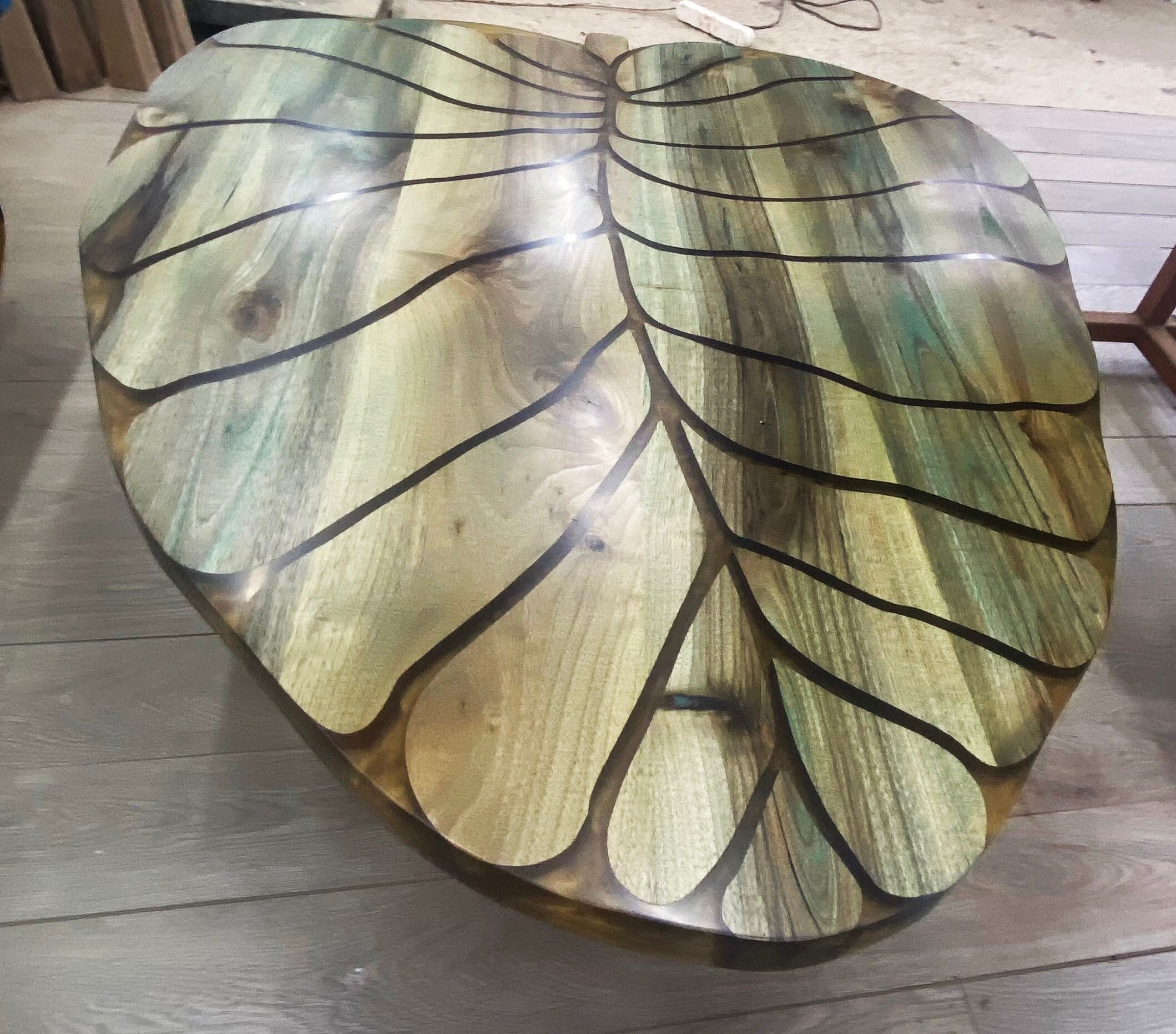Epoxy Coffee Table, Custom Design Leaf Shaped Table, Solid Walnut Wood ...