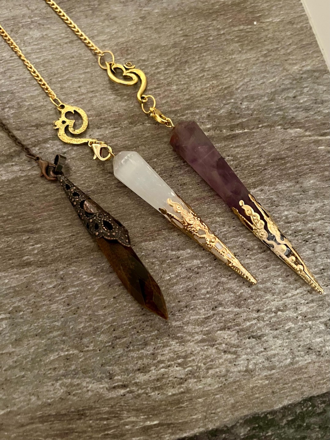 Very Beautiful Divinatory Pendulums One Golden Amethyst With Large ...