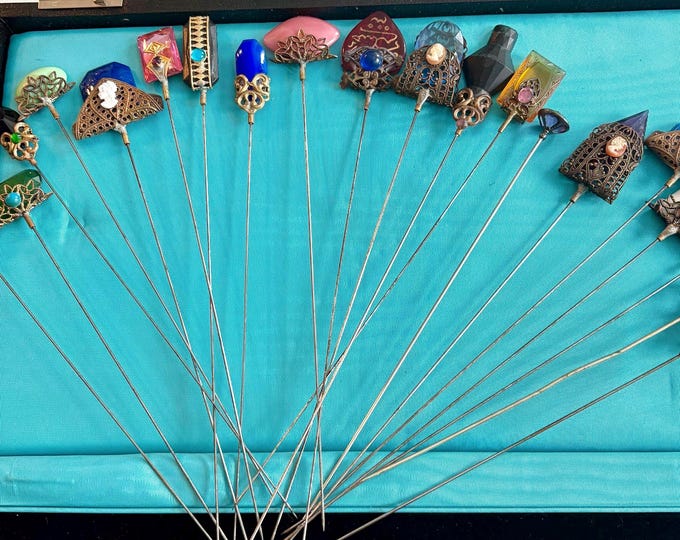 20 Long Vintage Hat Pins, Stick Pins, Antique Hat Pins, 5 Long Hat Pins ...