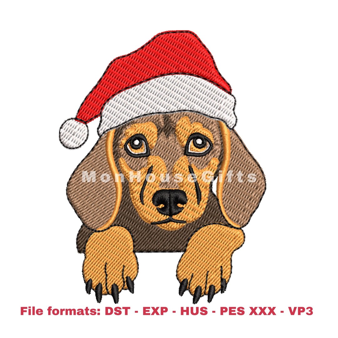 SANTA DACHSHUND Christmas DST Embroidery Design, Dachshund Christmas ...