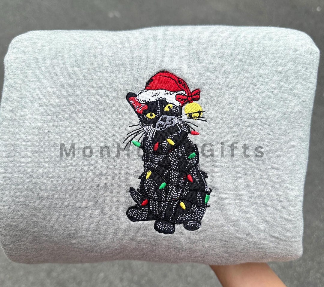 CAT Christmas Embroidery Designs, Christmas Black Cat Embroidery Design ...