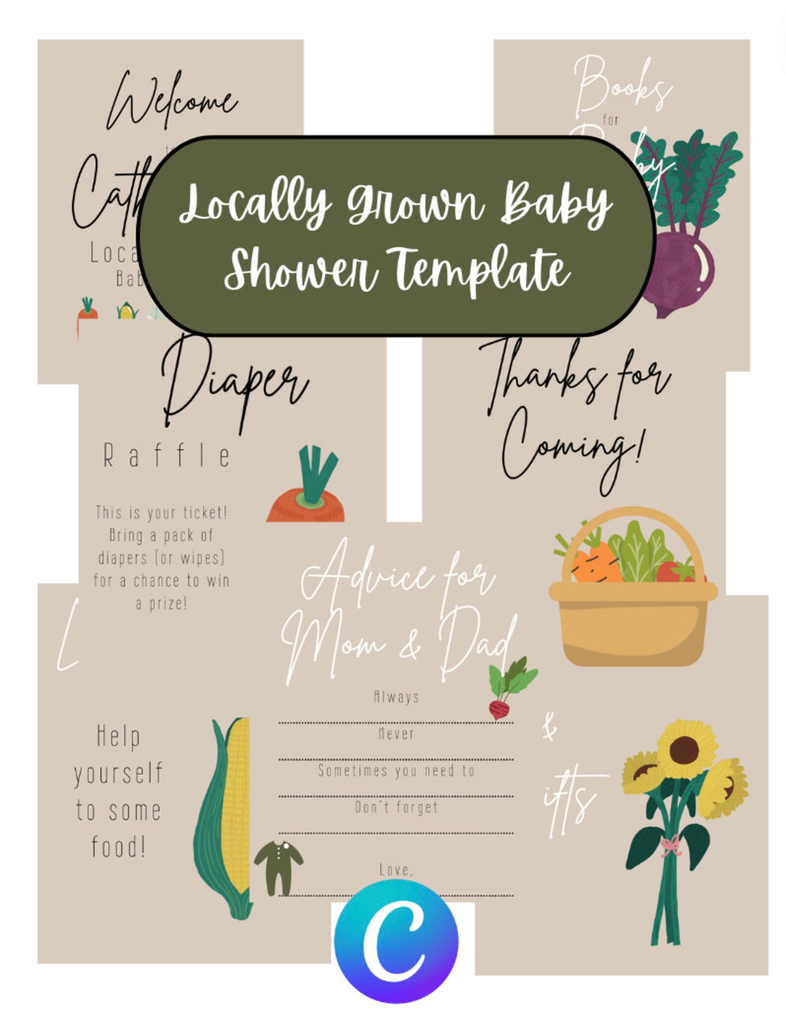 Locally Grown Baby Shower Template - Etsy