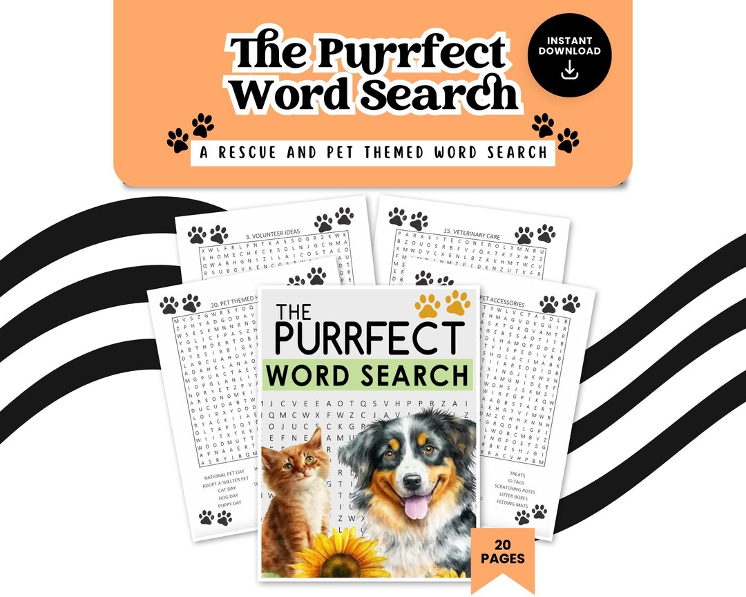 The Purrfect Word Search: Rescue and Pet Themed Word Search Printable ...