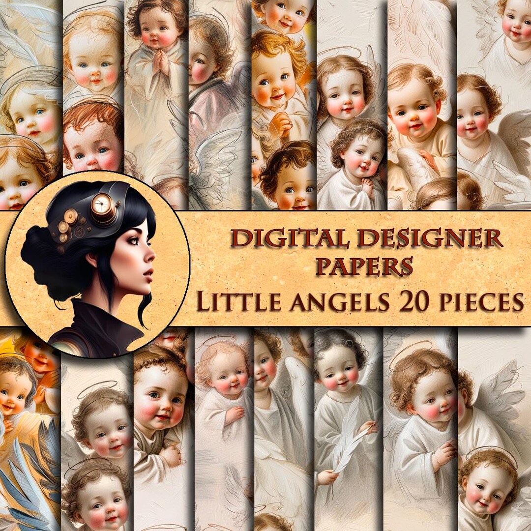 Digital Paper Pattern Little Angels 20 Pieces. for Printing and ...