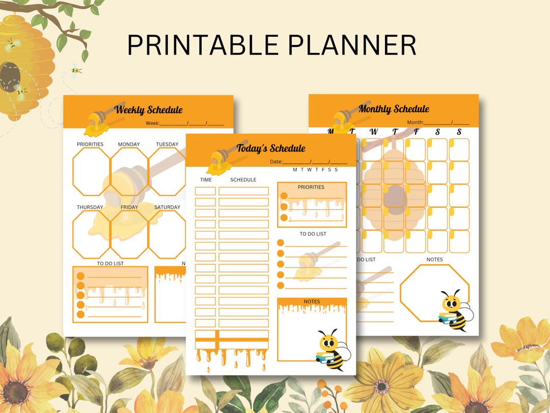 Honey Bee Printable Planner: Daily, Weekly, Monthly (digital Download ...
