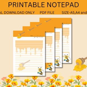 Honey Bee Printable Notepad, Printable Note. A5,A4 and Letter Size ...