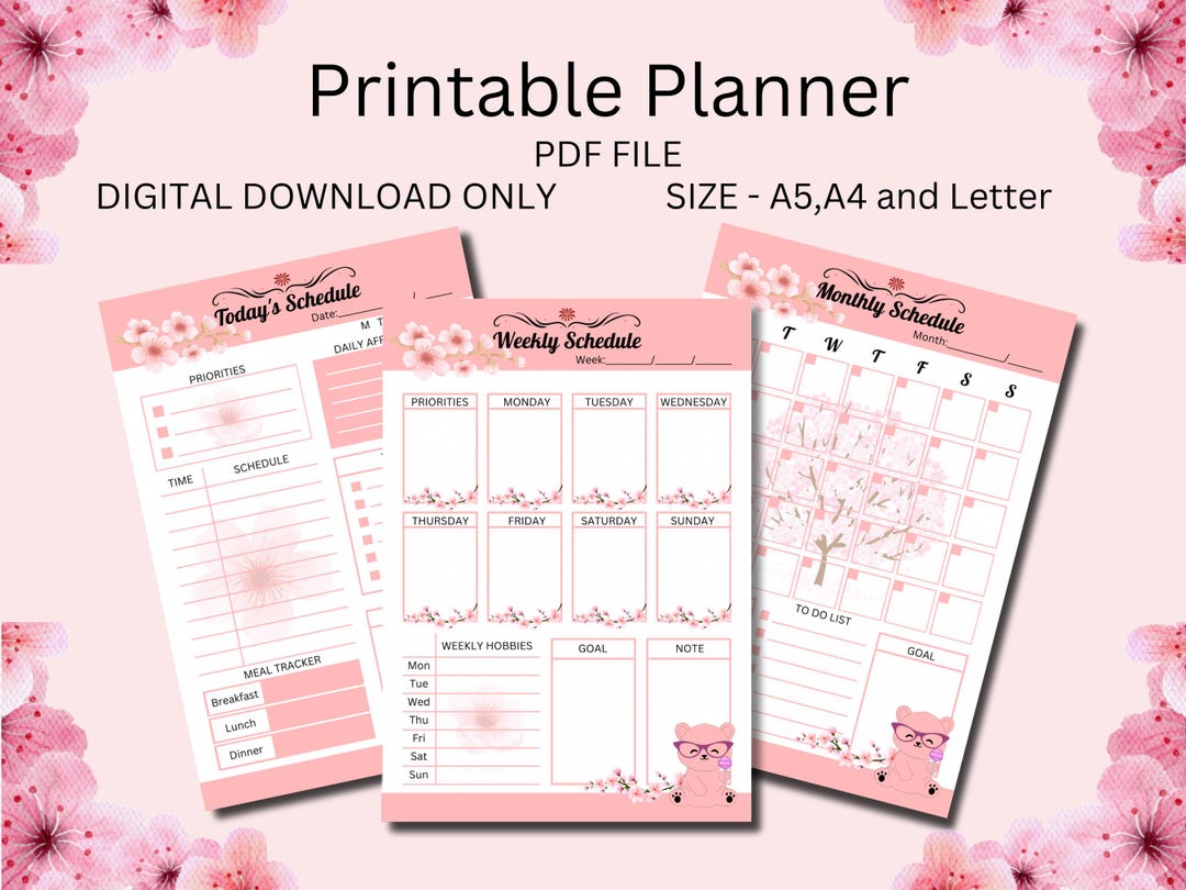 Cherry Blossom Planner | Floral Printable Planner | Daily Planner ...