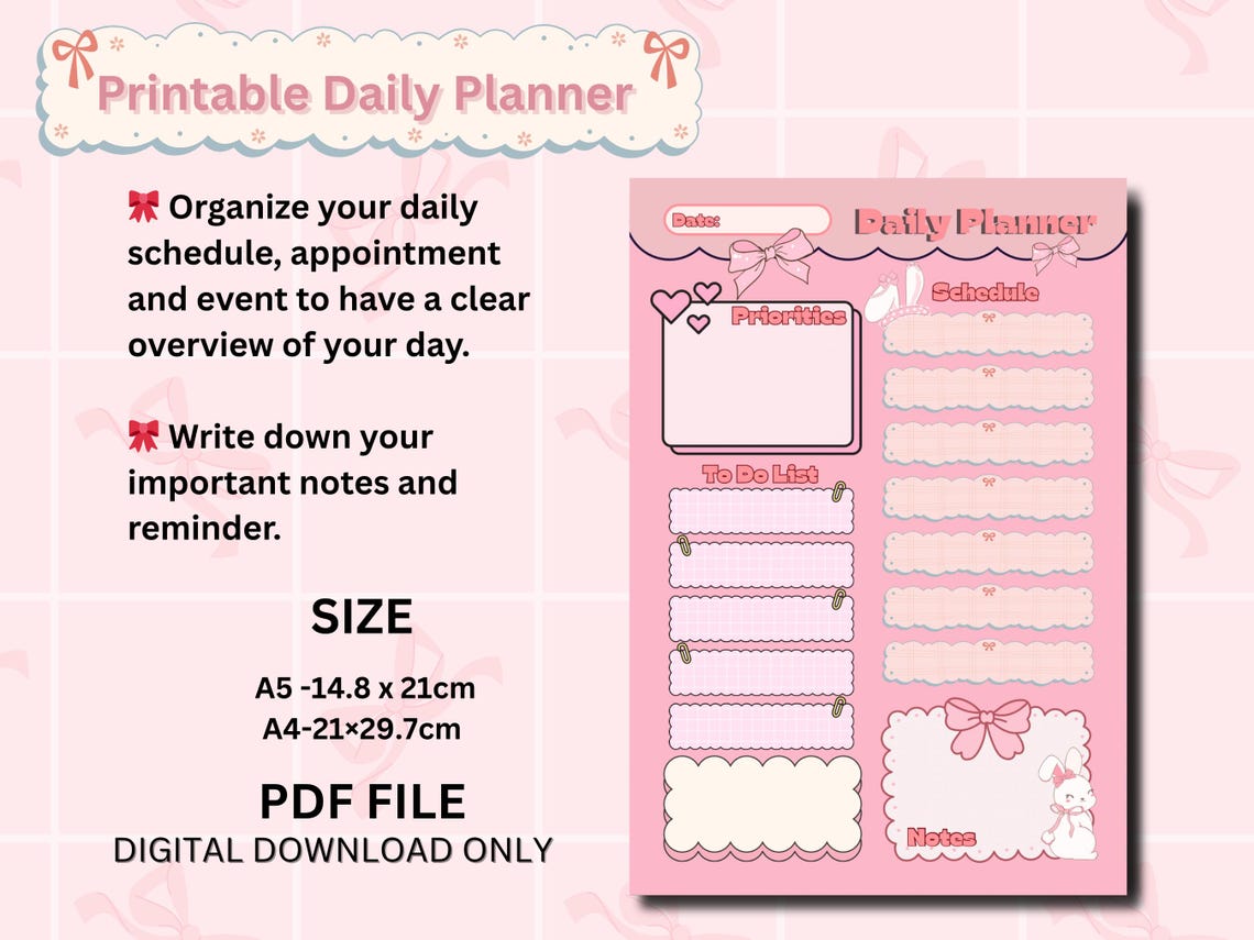 Stylish Daily Planner | A4 and A5 Undated Printable Planner (digital ...