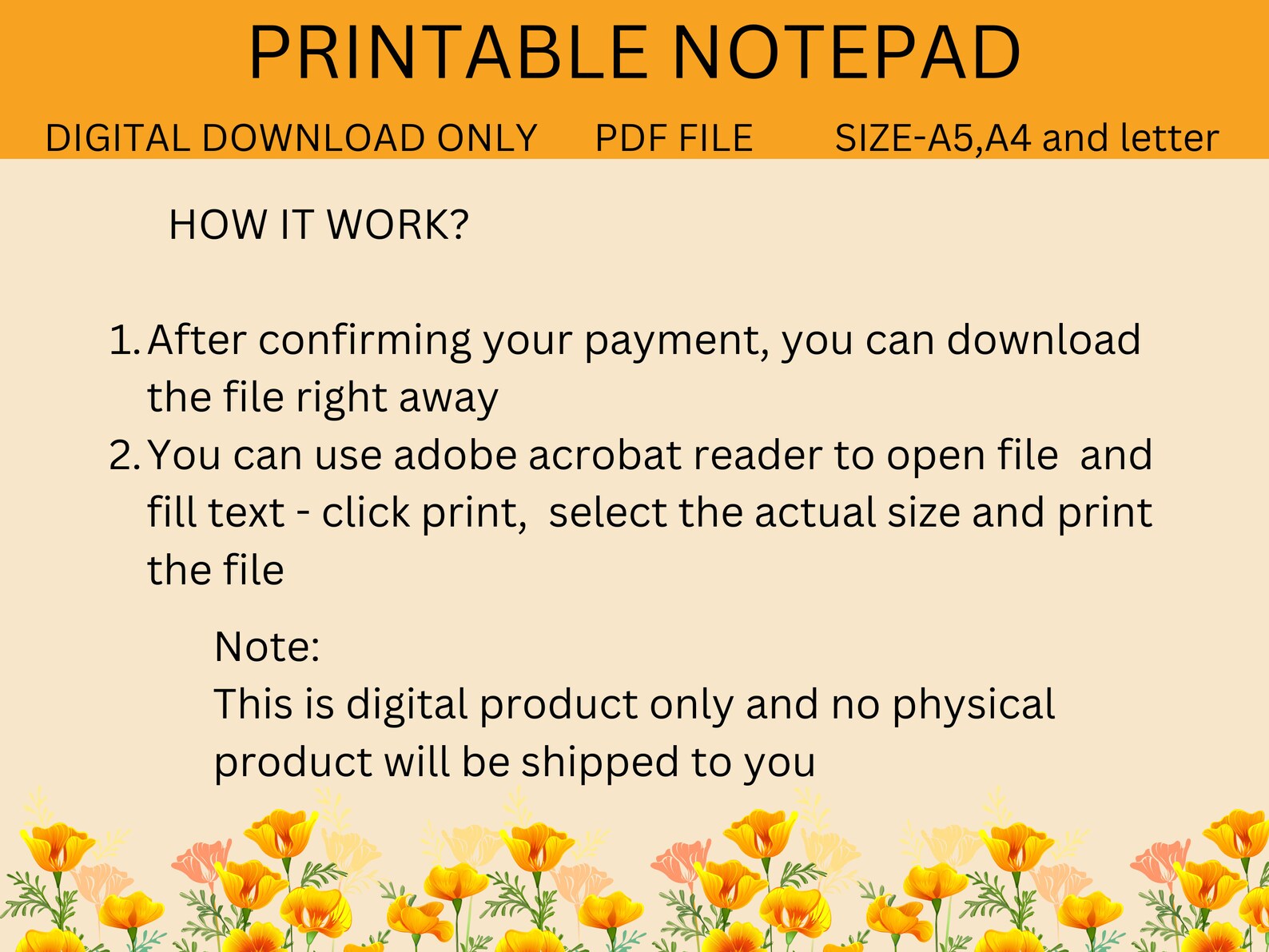 Honey Bee Printable Notepad, Printable Note. A5,A4 and Letter Size ...