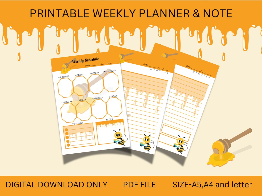 Honey Bee Printable Weekly Planner, Bee Planner, Weekly Planner, Weekly ...