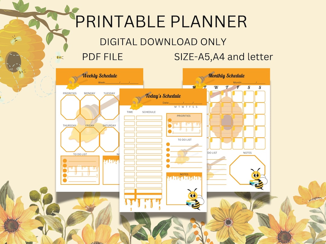 Honey Bee Printable Planner. Bee Planner, Daily Planner, Weekly Planner ...