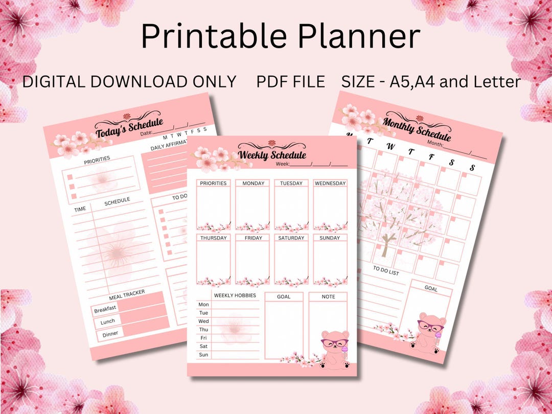 Cherry Blossom Inspired Printable Planner. Daily Planner, Weekly ...