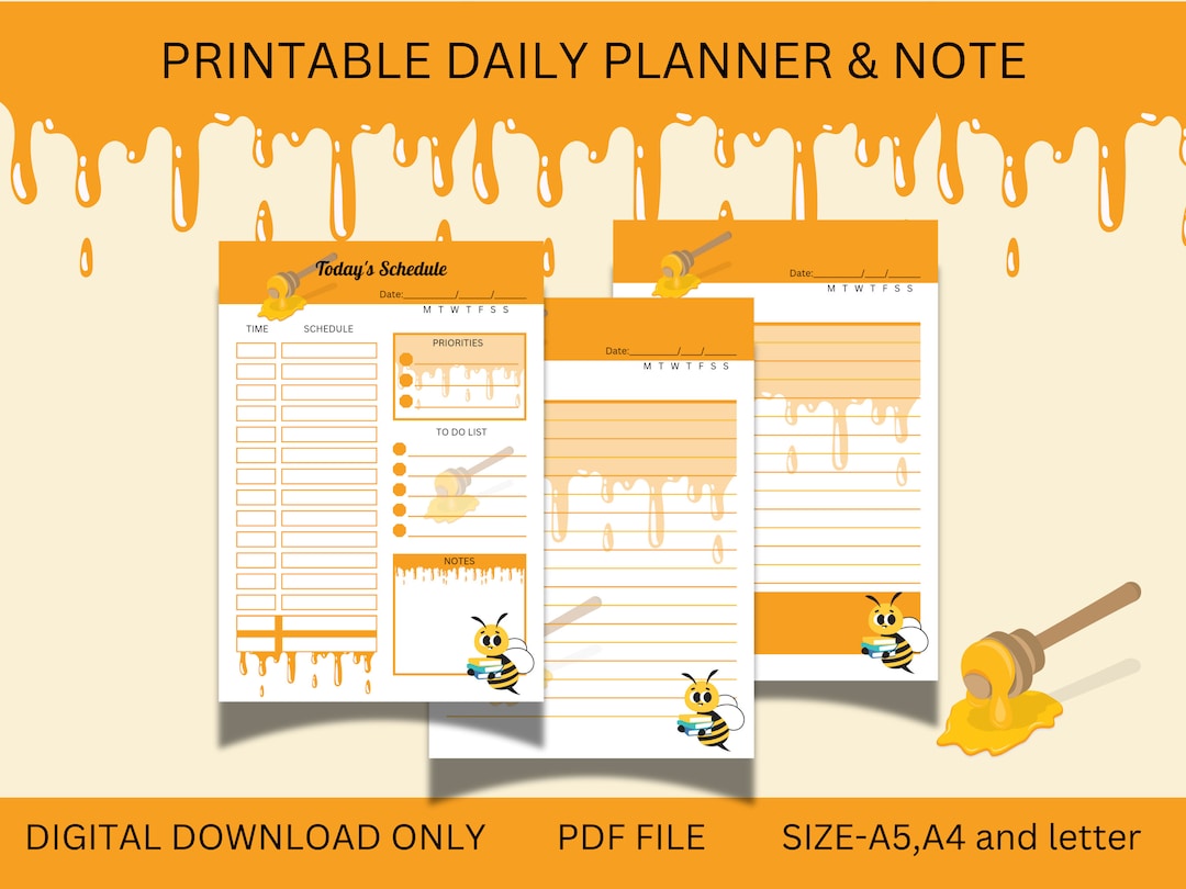 Honey Bee Printable Daily Planner, Bee Planner,daily Planner,daily ...