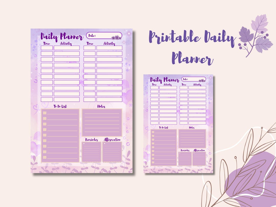 Floral Purple Daily Planner Printable (A5/A4 Digital Download - Etsy