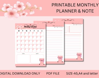 Cherry Blossom Monthly Planner Printable - Etsy