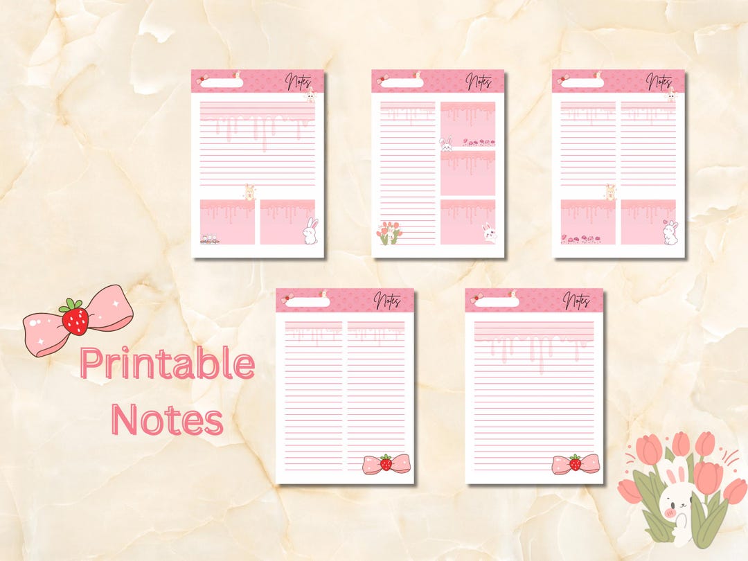 Printable Pink Bunny Notes | Printable Notepad | Cute Printable Notes ...