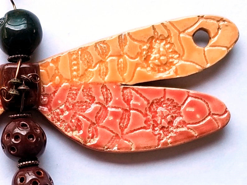 Clay Doily Pattern Dragonfly in Tangerine and Watermelon With Stoneware ...