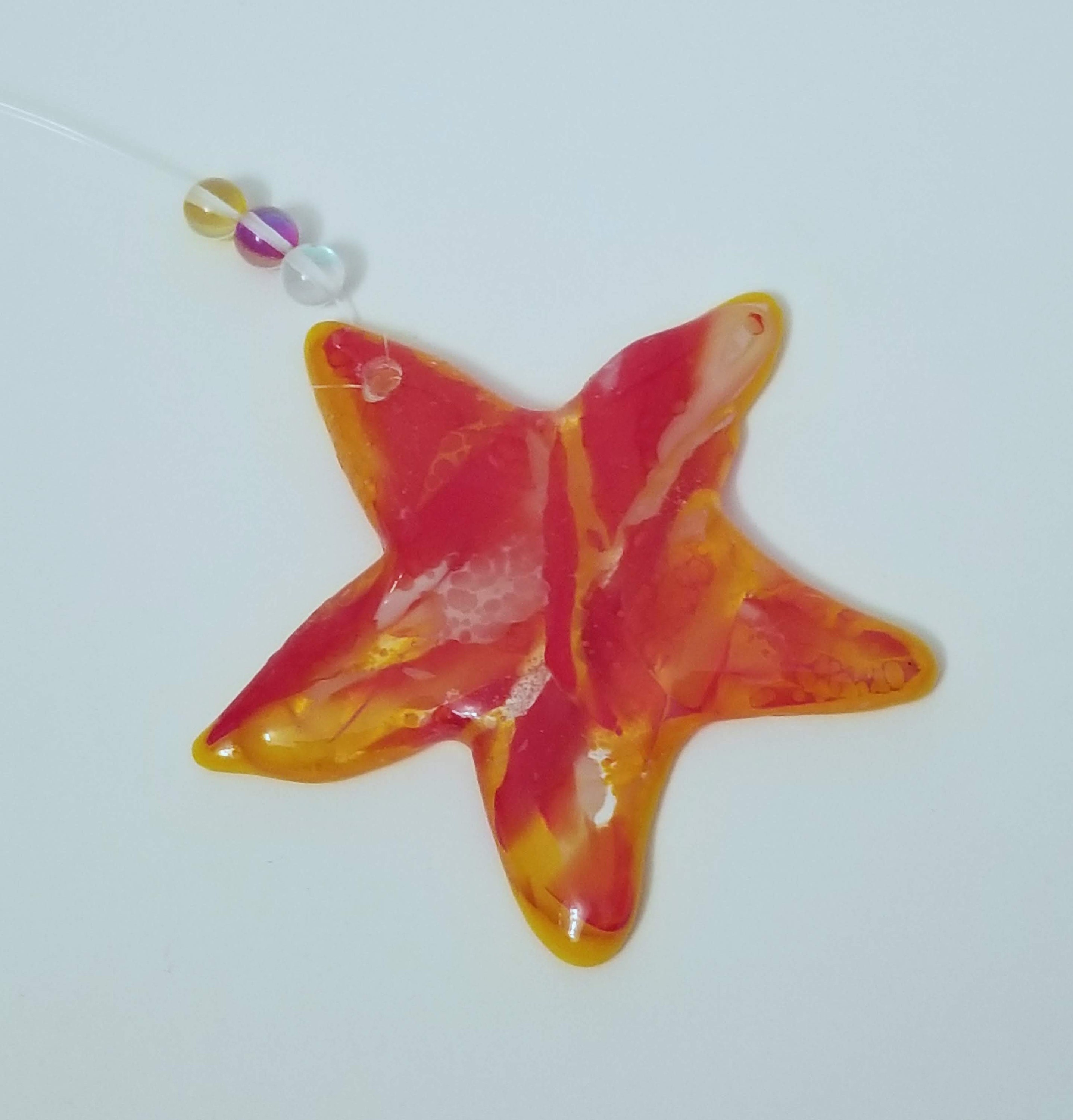 Fused Glass Red, Orange, Yellow and White Starfish Suncatcher - Etsy