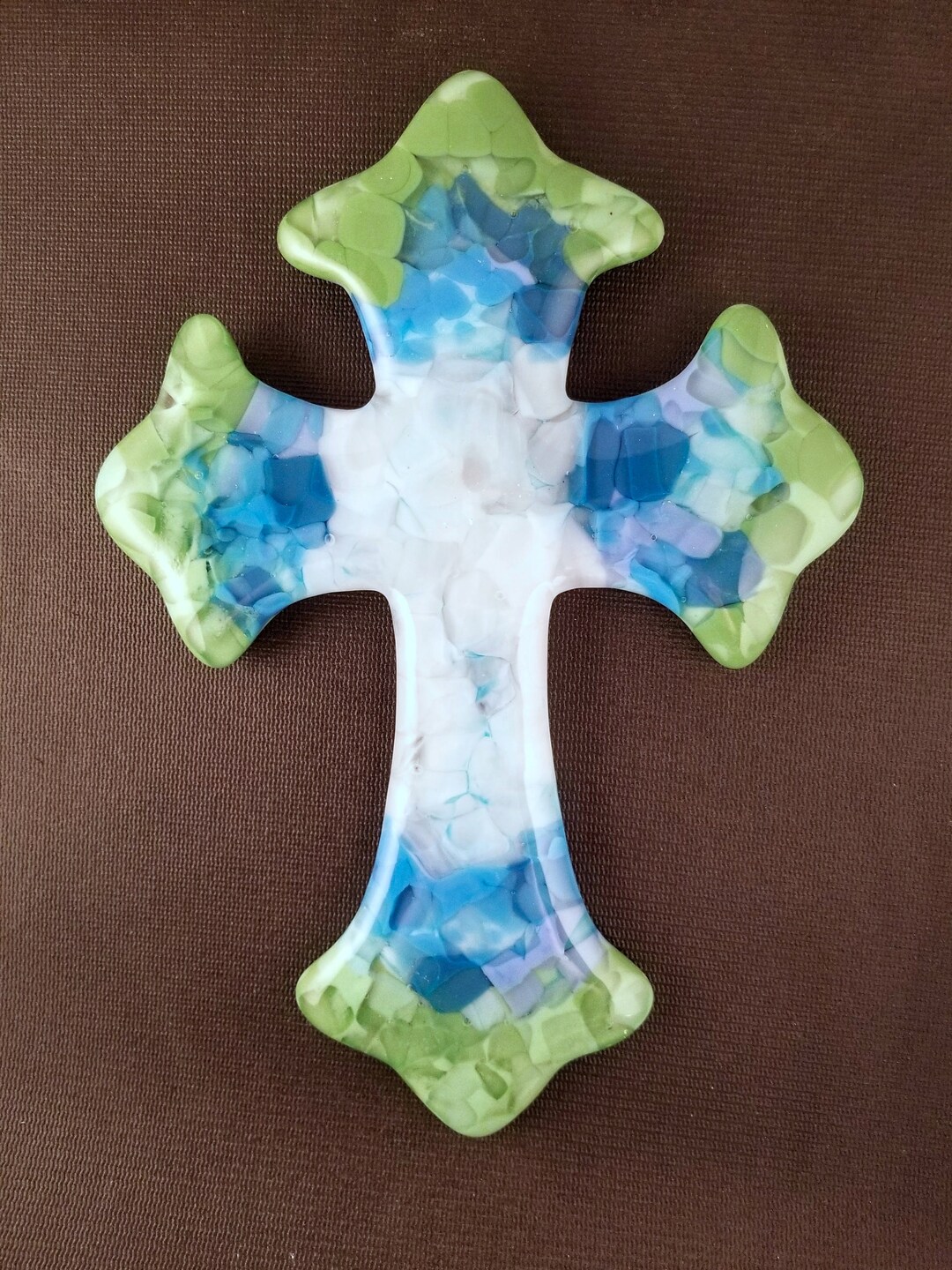 Fused Glass Cross Made From Hand Cut Glass in Blue, Green and White - Etsy