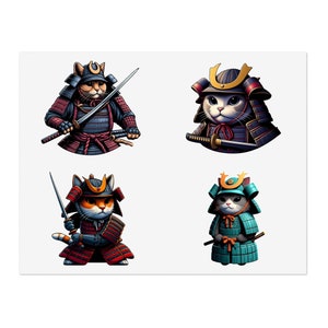 Samurai Cat Sticker Sheets,cat Sticker,cat Character,cute Cat,shogun ...