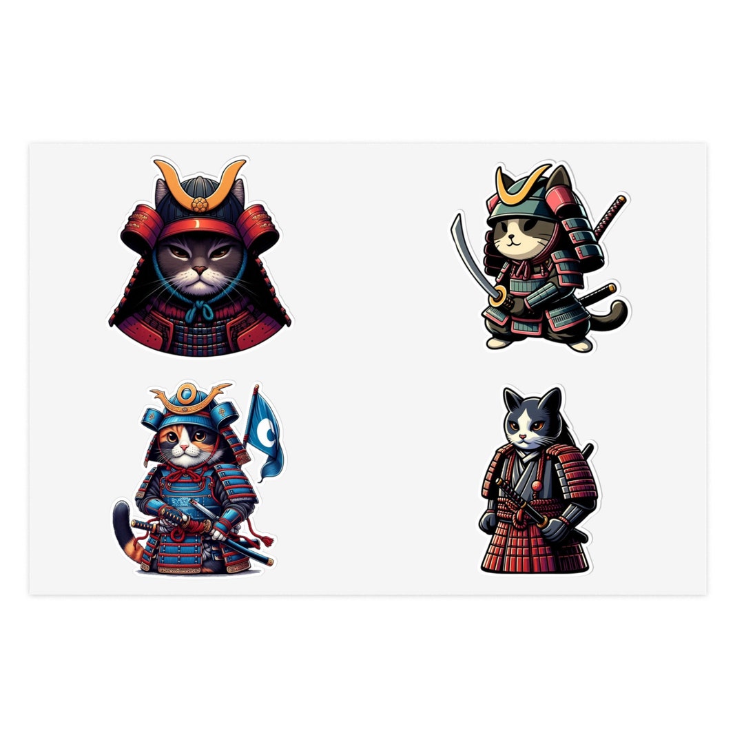 Samurai Cat Sticker Sheets,cat Stickercat Character,cute Cat,japanese ...