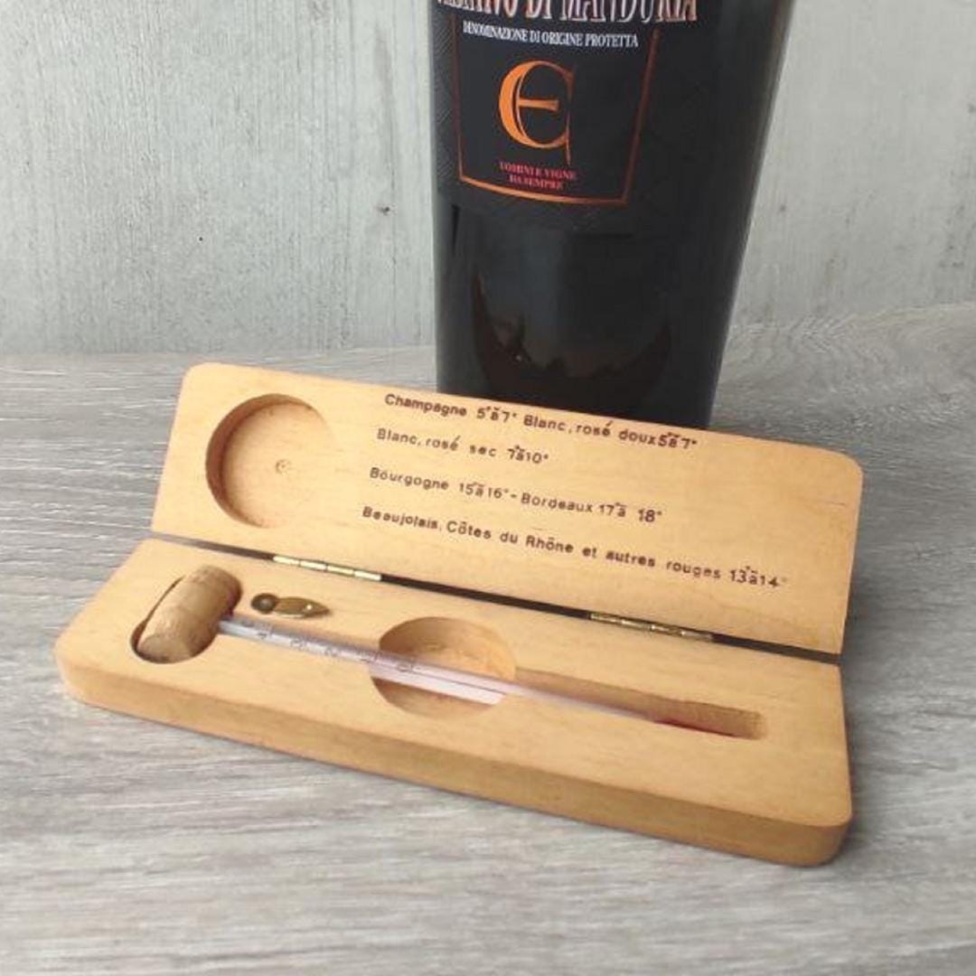 Vintage Wine Thermometer in Wooden Case, French Wine Thermometer ...