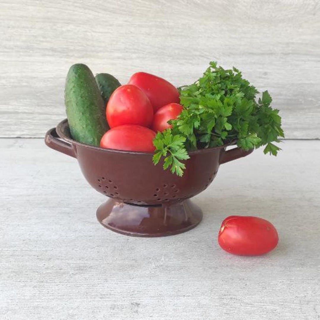 Vintage Brown Enamelware Colander - Retro Kitchen Decor - Etsy Australia