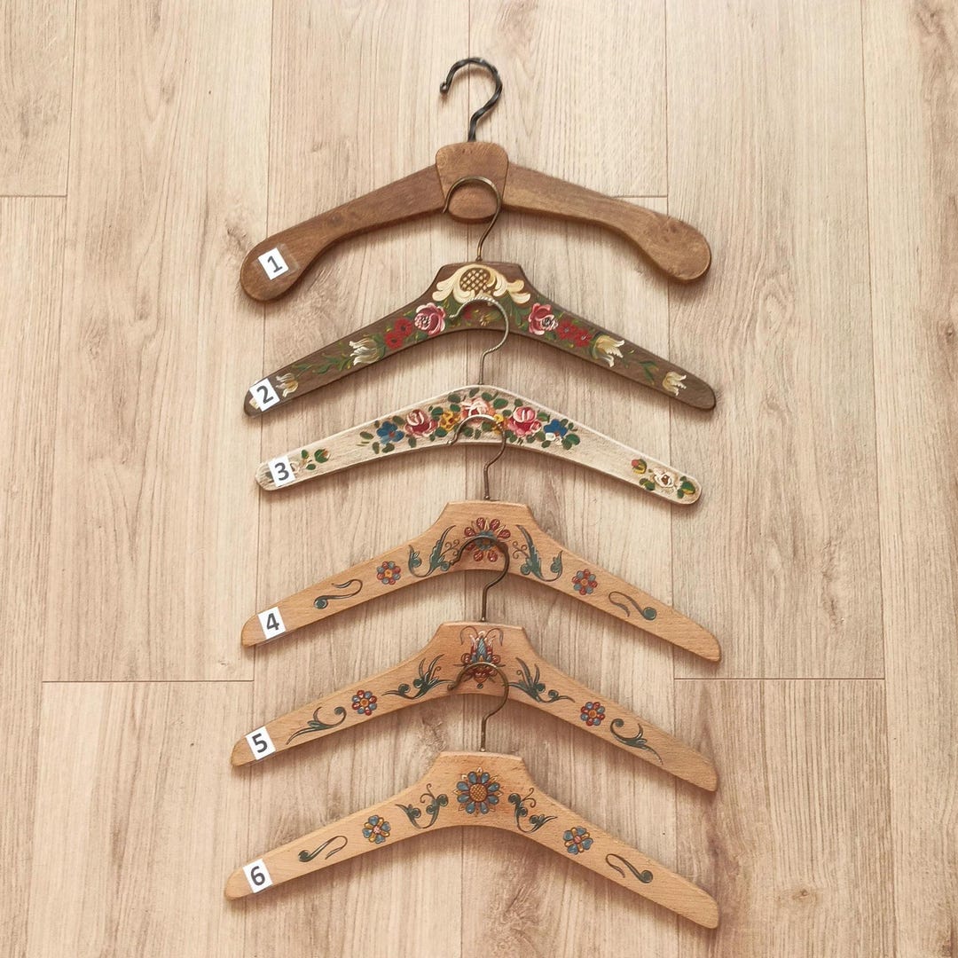 Vintage Rustic Clothes Hanger, Wood Metal Coat Hangers, Folk Art ...