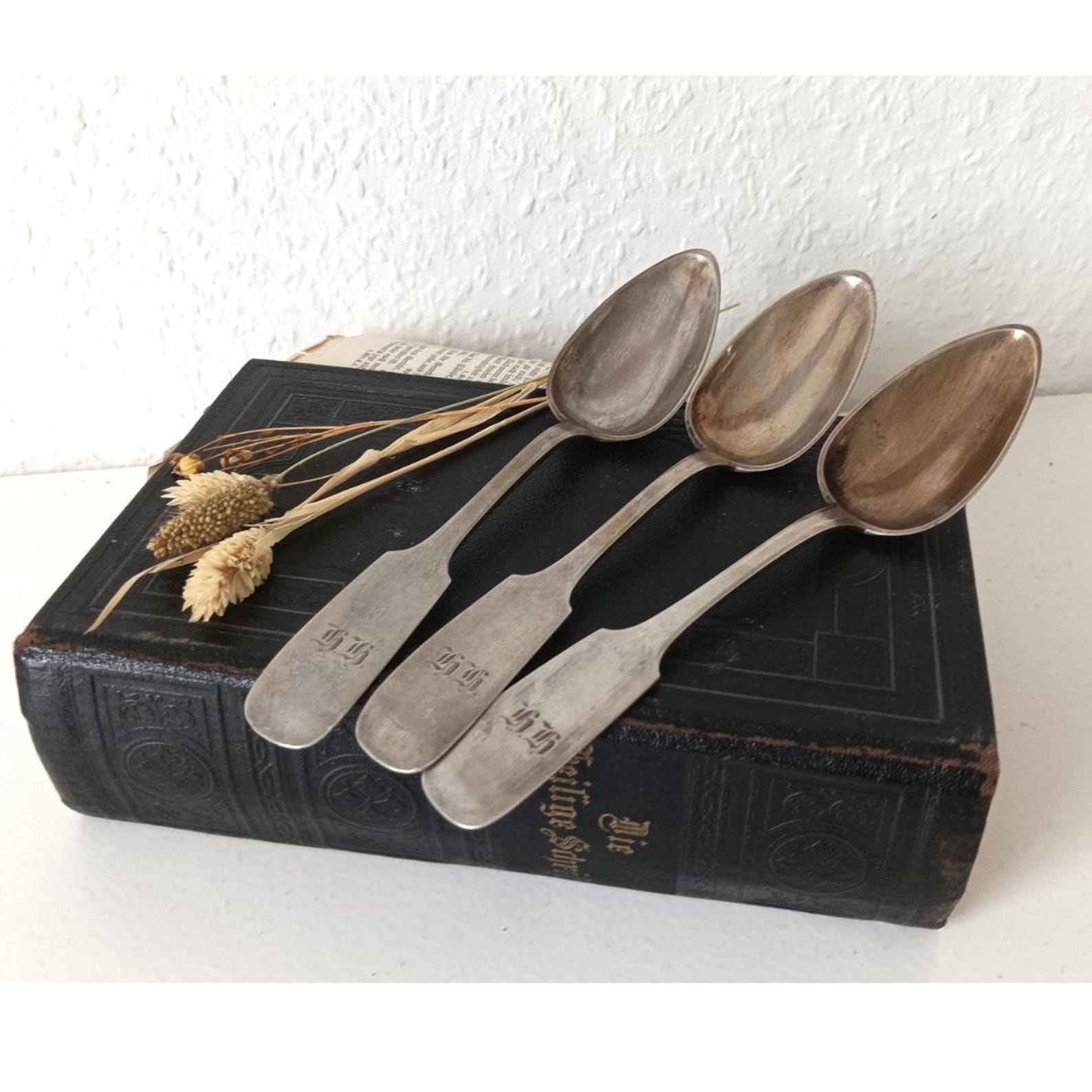 Antique Silver Serving Spoon Set of 6, 19th Century Teaspoons With ...