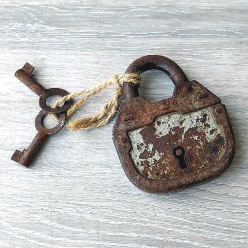 Vintage Padlock With Two Keys, Metal Heavy Working Lock, Rusty Shabby ...