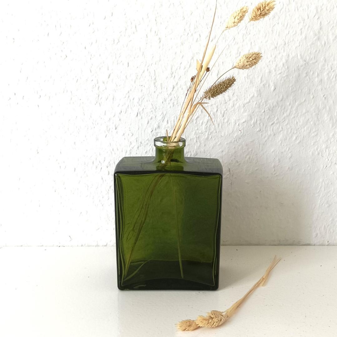 Vintage Bottle Glass, Rectangular Bottle, Clear Green Bottle, Original ...