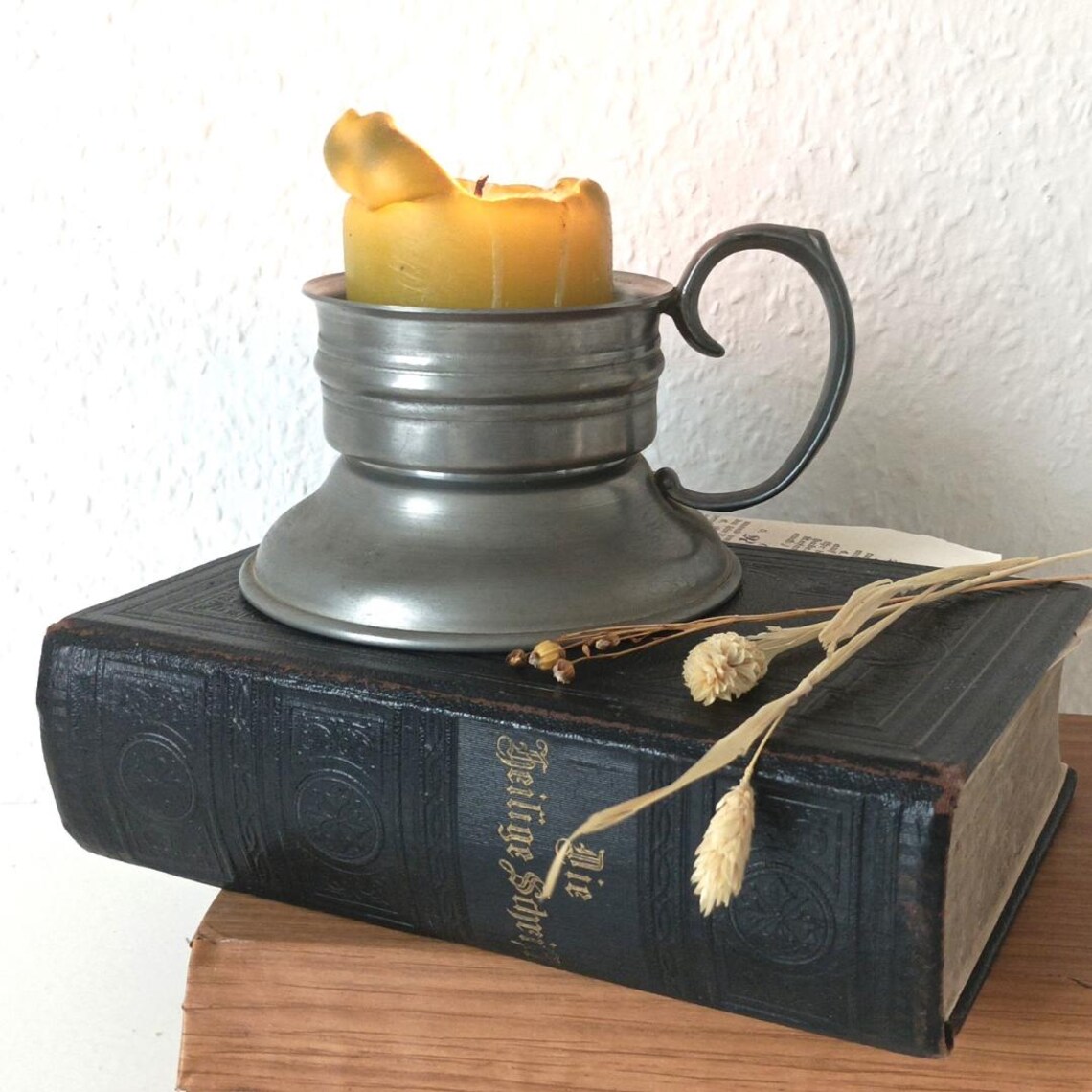 Vintage Candlestick With Handle, Tin Candlestick, Candelabra One Candle ...