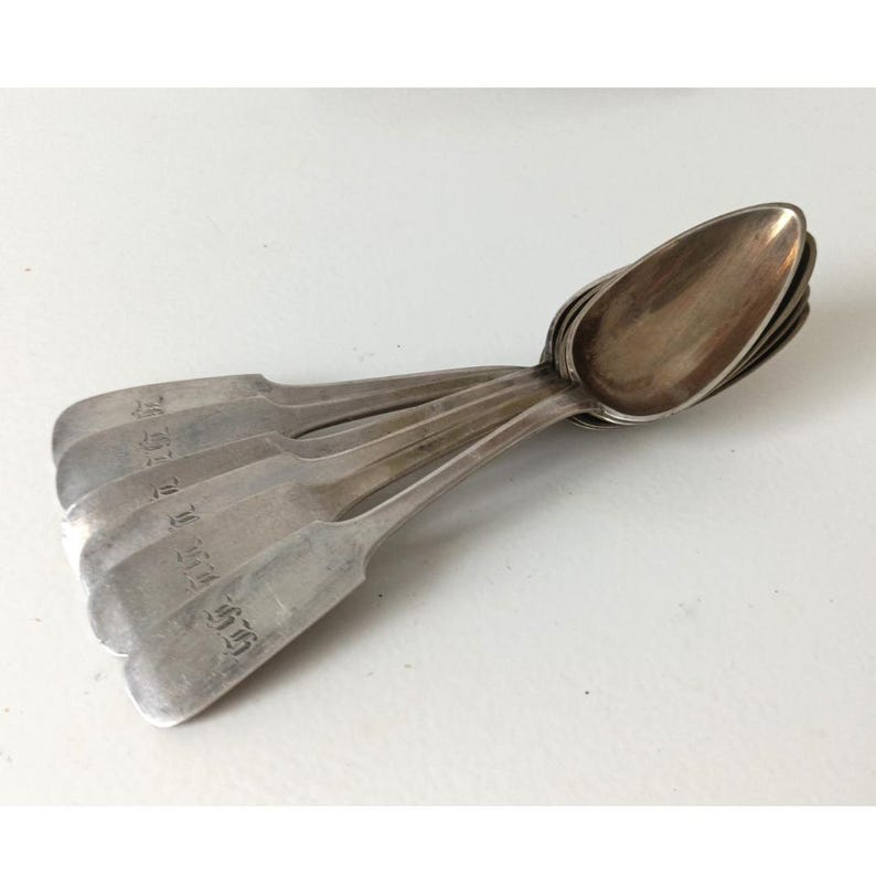 Antique Silver Serving Spoon Set of 6, 19th Century Teaspoons With ...