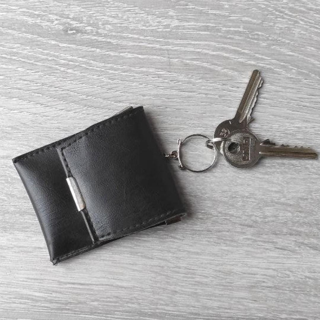 Vintage Black Mini Keychain Leather, Coin Purse Keychain, Key Holder ...
