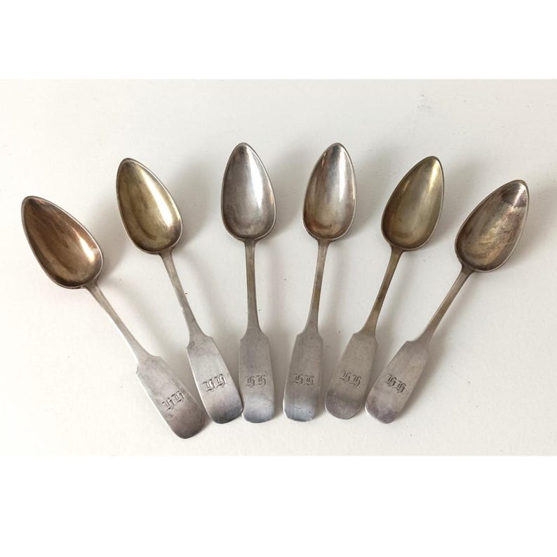 Antique Silver Serving Spoon Set of 6, 19th Century Teaspoons With ...