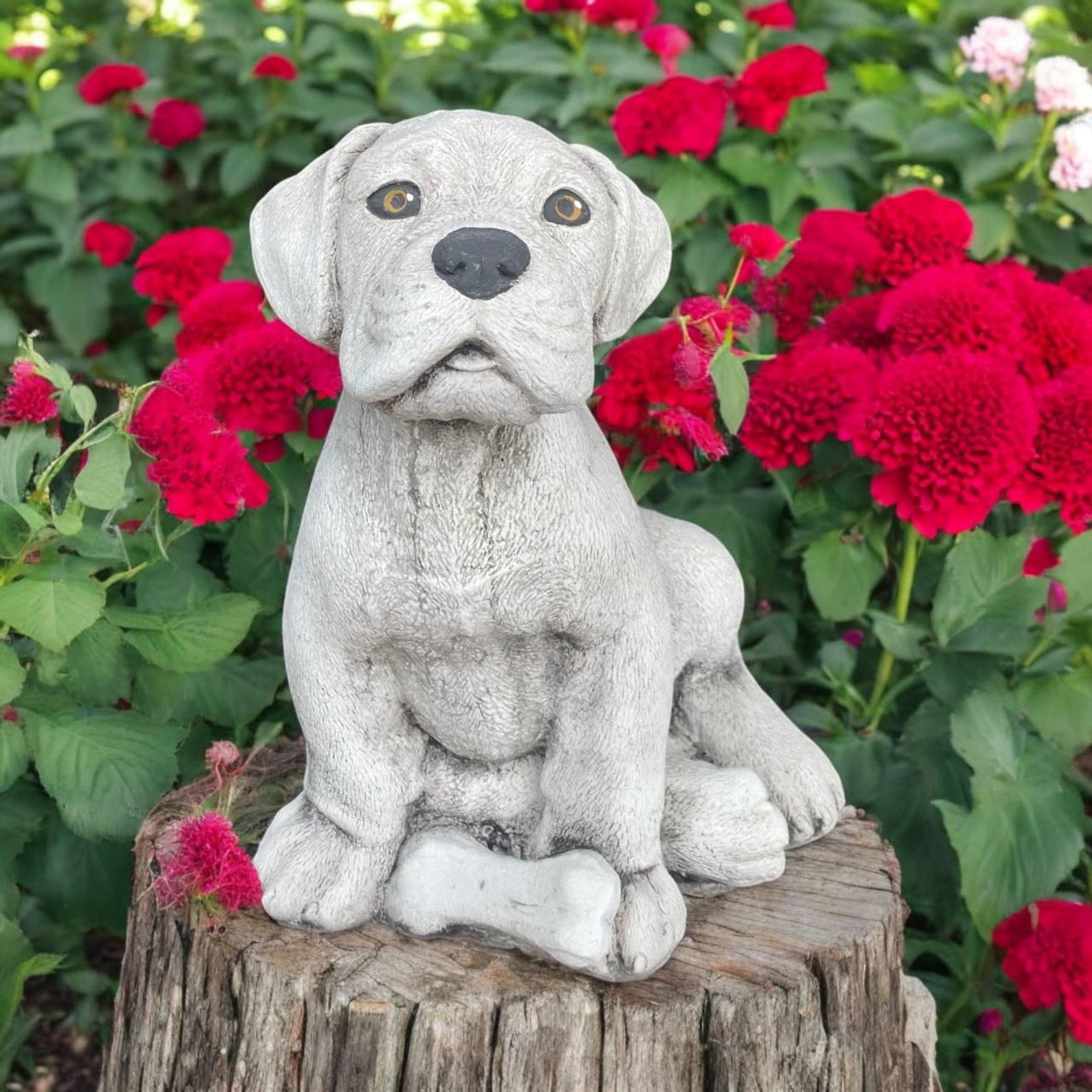 Concrete Labrador With Bone Statue, Garden Sitting Puppy Sculpture ...