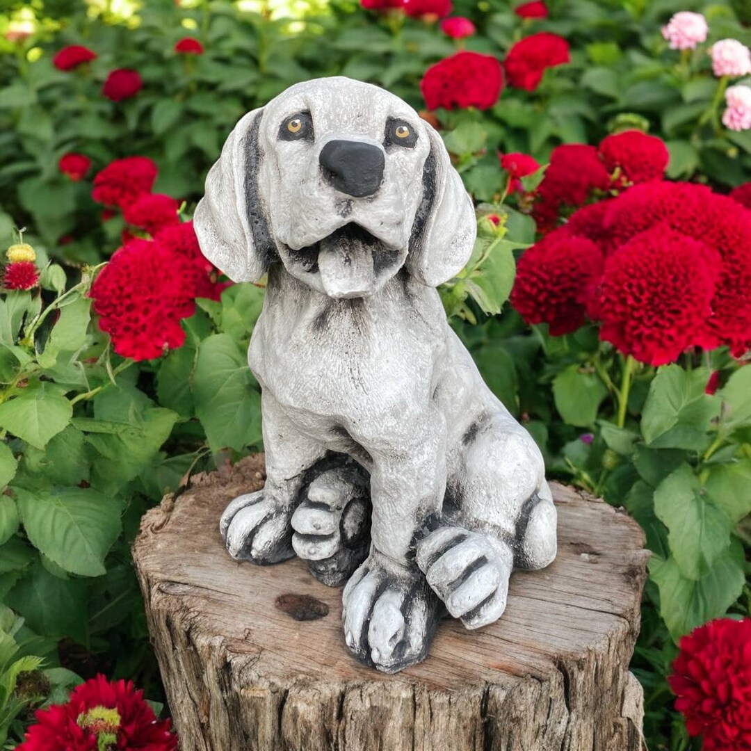 Stone Beagle Sculpture, Outdoor Dog Memorial Statue, Concrete Sitting ...