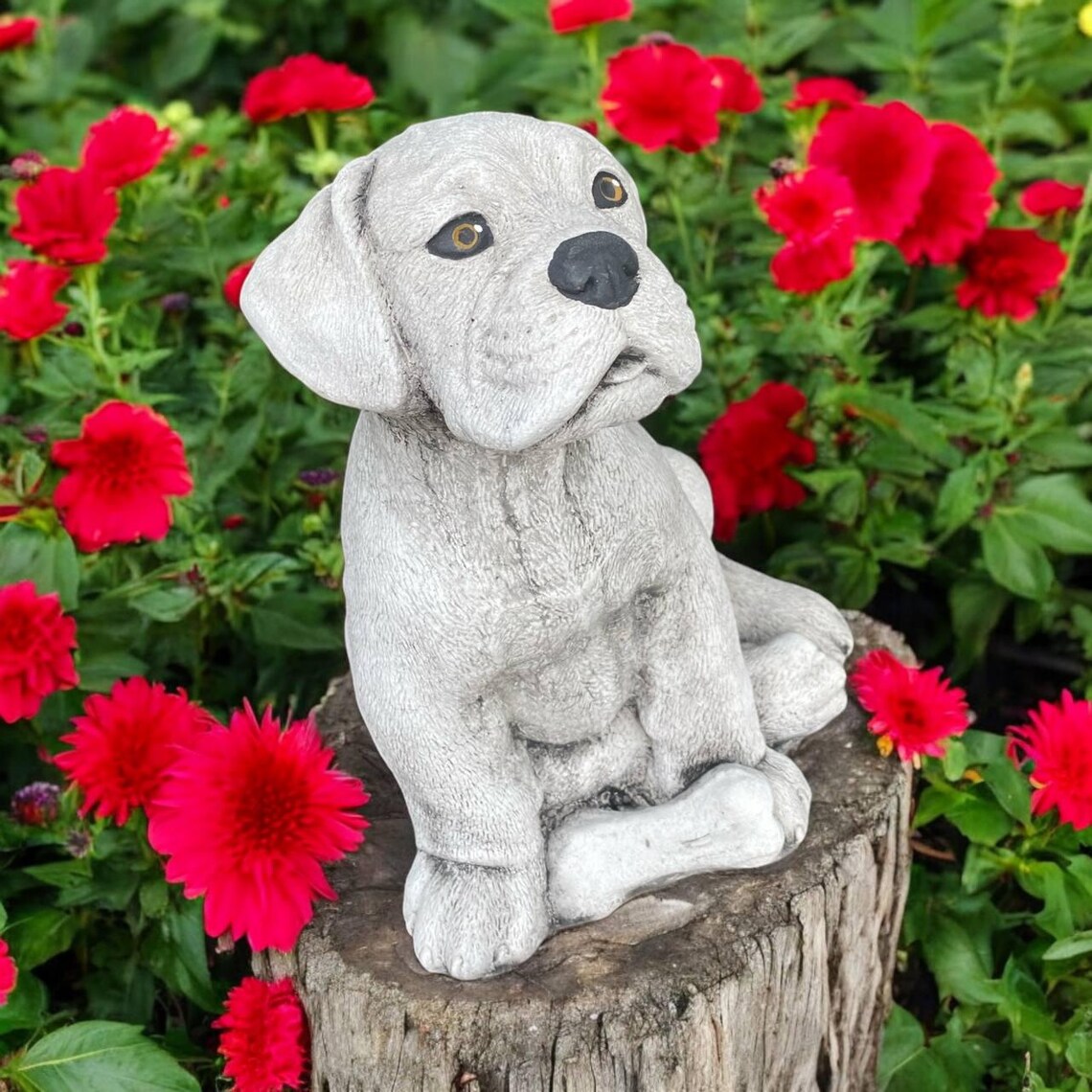 Concrete Labrador With Bone Statue, Garden Sitting Puppy Sculpture ...