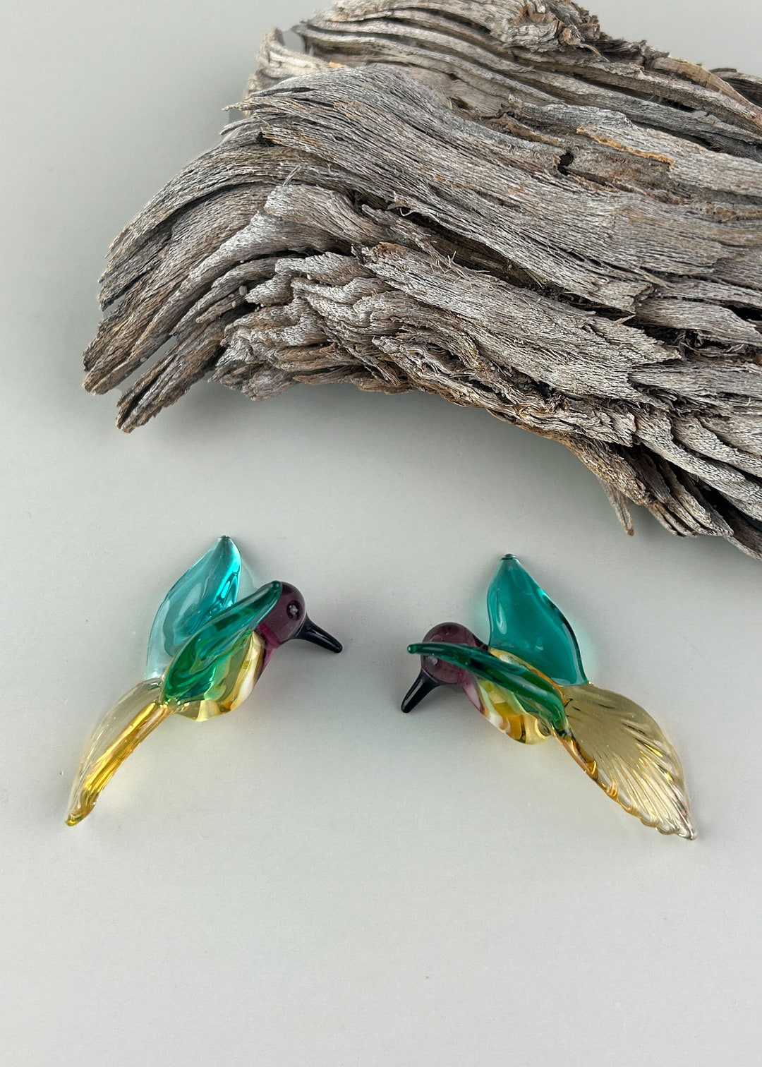 Bird Beads Hummingbird Lampwork Beads Glass Beads Medium Topaz and Teal ...