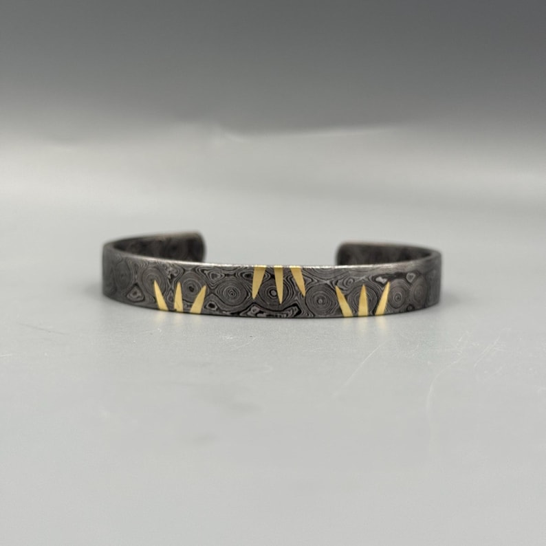 Hand Forged Damascus Steel Cuff Bracelet With Brass Inlay - Etsy