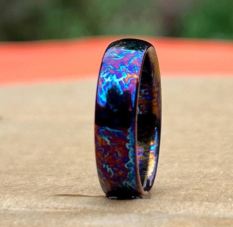 Handcrafted Titanium Ring: Colorful Pattern, Dome Shape, Personalized ...