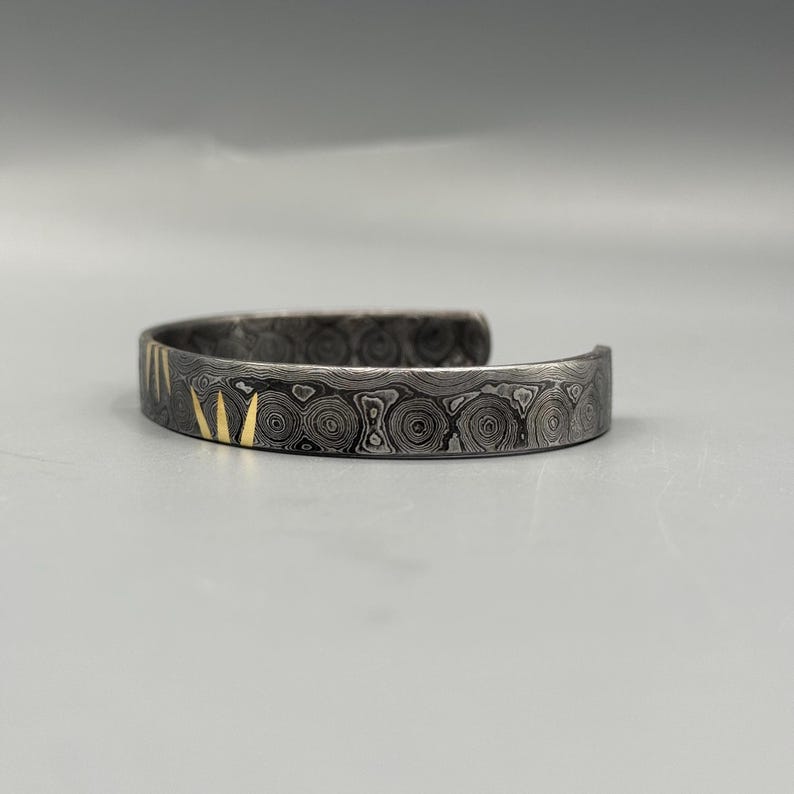 Hand Forged Damascus Steel Cuff Bracelet With Brass Inlay - Etsy