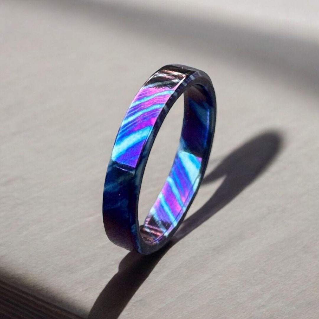 Colorful Timascus Steel Ring: Handmade Titanium Wedding Band - Etsy