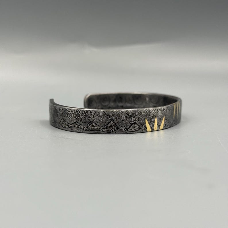 Hand Forged Damascus Steel Cuff Bracelet With Brass Inlay - Etsy