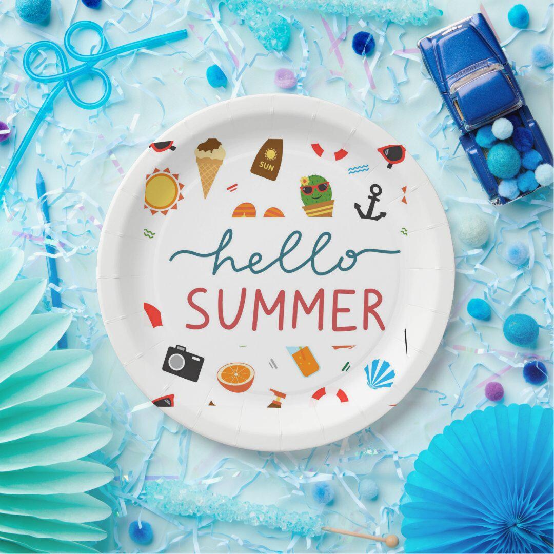 Hello Summer Festive Party Plates - Custom Summer Party Plates ...